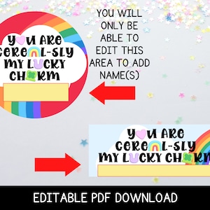 St. Patrick's Day Lucky Charms Printable Gift Tags, Editable Lucky ...
