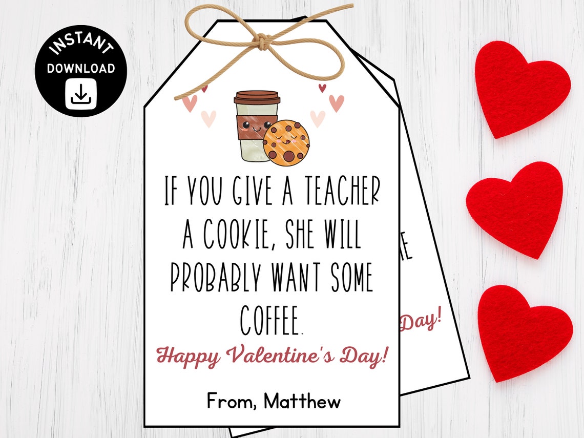 Teacher Valentine's Gift Tag: Coffee & Cookie Poem (instant Download ...