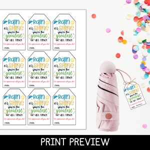 Printable Teacher Appreciation Umbrella Gift Tag, Rain Shine Greatest ...