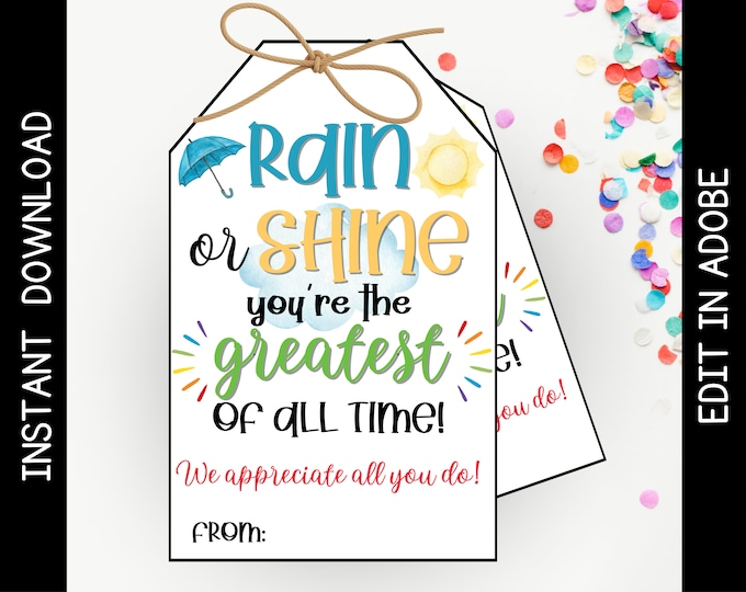 Editable Umbrella Gift Thank You Tags, Rain or Shine, Volunteer Labels ...