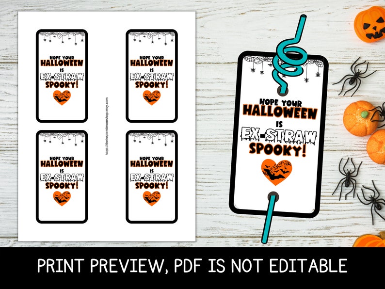 Printable Halloween Crazy Straw Tags: Spooky Classroom Gift (PDF ...