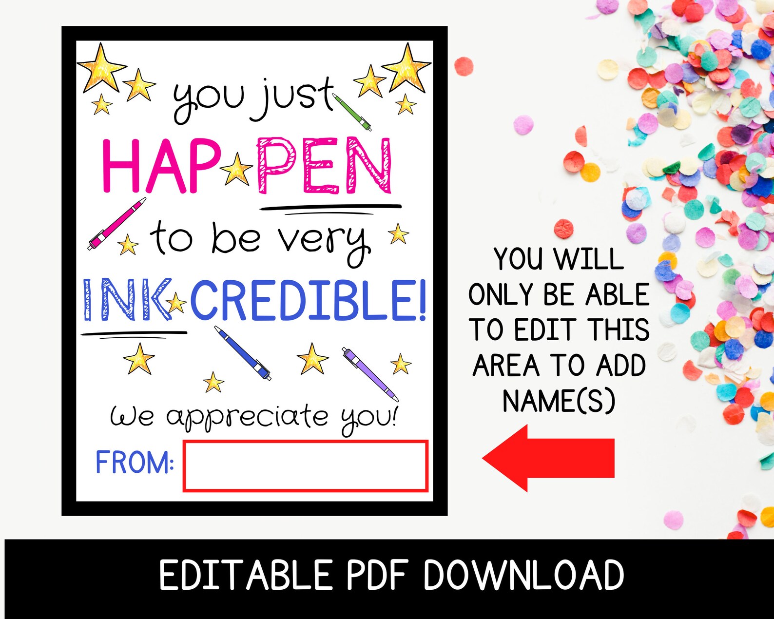 Printable Pen Gift Tag: Employee Teacher Appreciation (instant Download ...