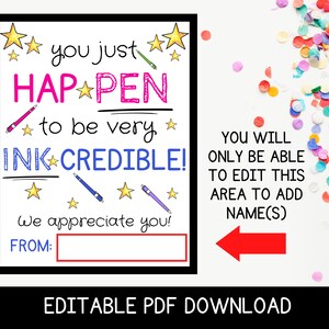 Printable Employee Teacher Appreciation Gift Tag, Hap-pen to Be Very ...