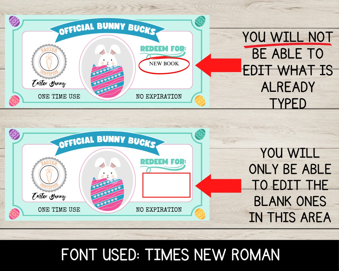 Printable Easter Bunny Bucks: Editable Activity Coupons (digital ...