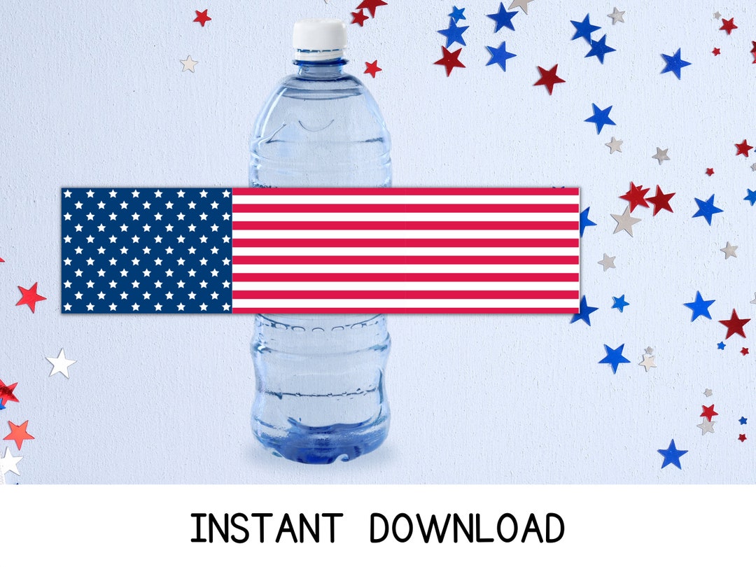 Patriotic American Flag Water Bottle Label Wraps (instant Download) - Etsy