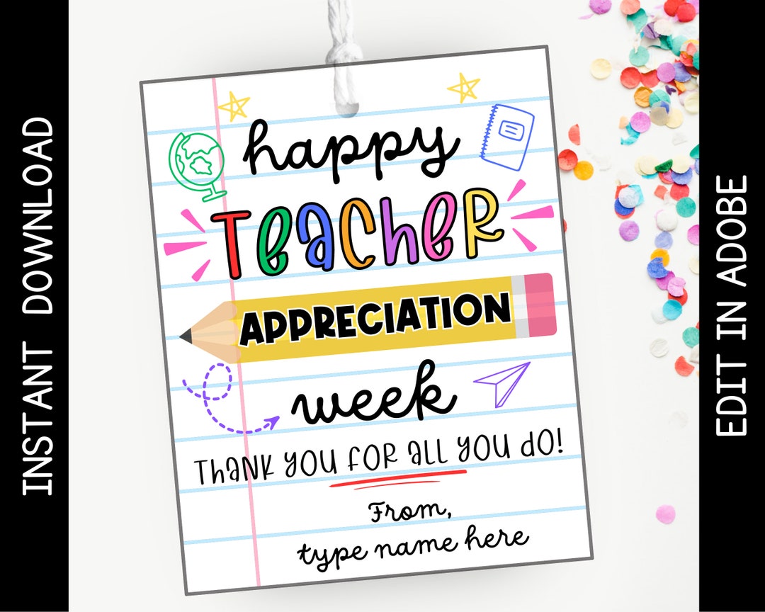 Teacher Appreciation Week Gift Tag, Printable Gift Tag for Teachers ...
