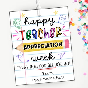 Teacher Appreciation Week Gift Tag, Printable Gift Tag for Teachers ...