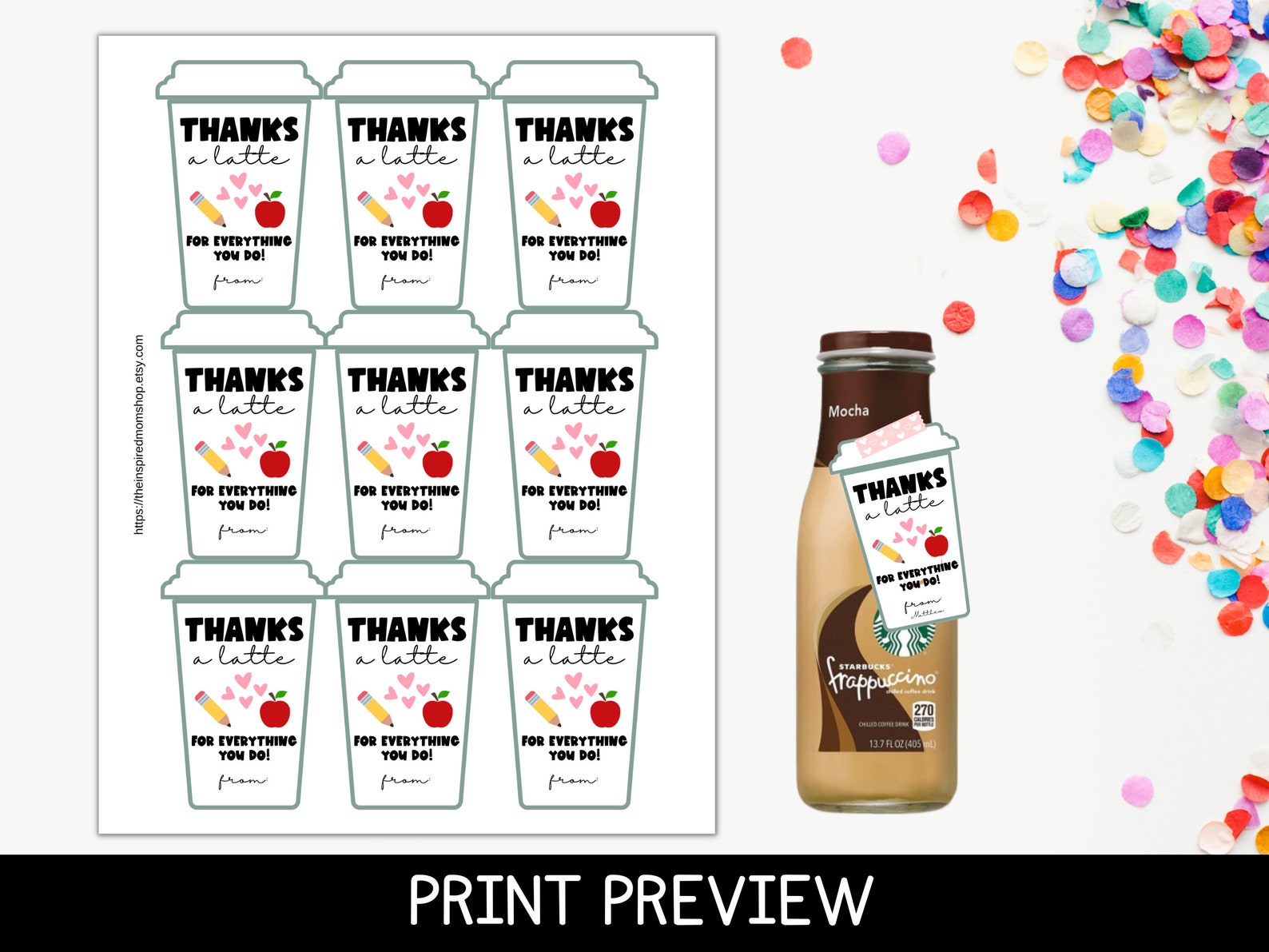Printable Teacher Appreciation Latte Gift Tag, Coffee Gift for Teacher ...