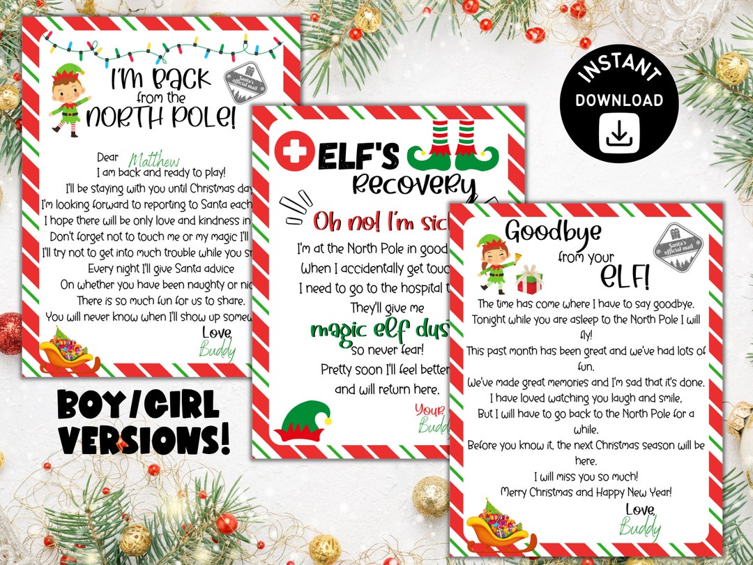 Printable Elf Letters, Elf Welcome and Goodbye Letters, Elf's Recovery ...