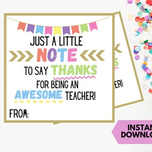 Printable Teacher Appreciation Sticky Notes Gift Tag, Teacher Gift ...