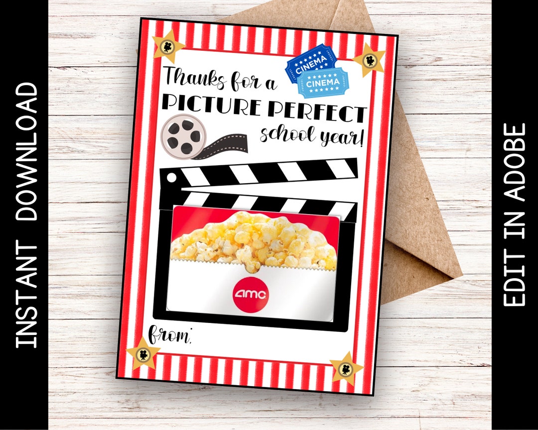 Printable Movies Gift Card Holder for Teacher, Staff Gift, End of the ...