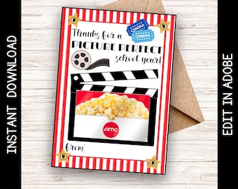 Printable Teacher Movie Theater Gift Card Holder. Thanks for Being A ...