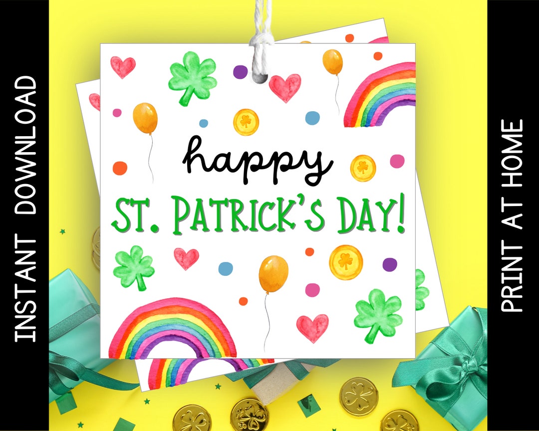 St. Patrick's Day Gift Tags: Rainbow Shamrock Treat Bag (instant ...