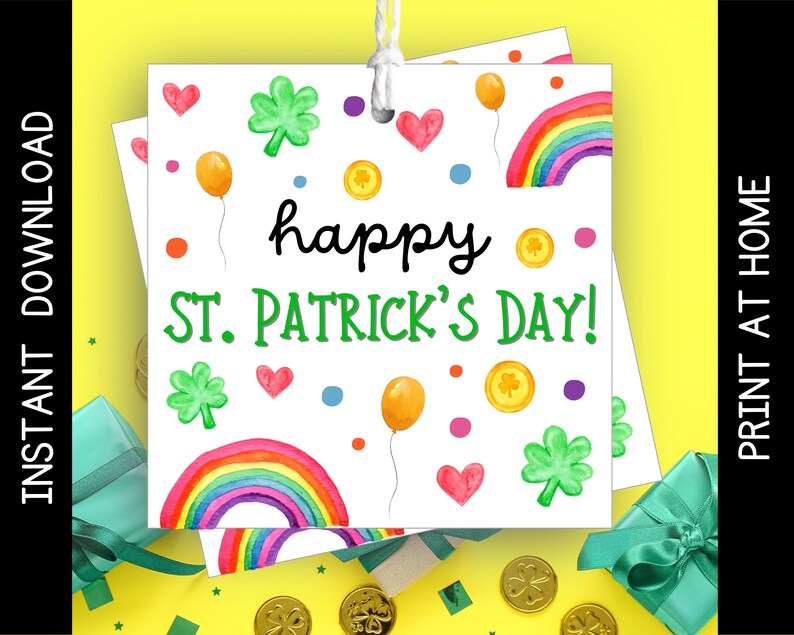St. Patrick's Day Gift Tags: Rainbow Shamrock Treat Bag (instant ...