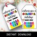 Printable Colorful Holiday Crayon Gift Tag, Holiday Gift for Classmates ...
