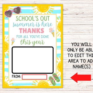 Printable Teacher Gift Card Holder for Summer, End of the School Year ...