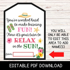 Printable Summer Teacher Gift Tag, End of School Year, You've Worked ...