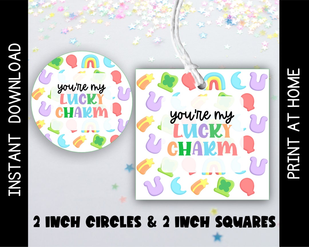 St. Patrick's Day Lucky Charms Printable Gift Tag, Lucky Charms Square ...