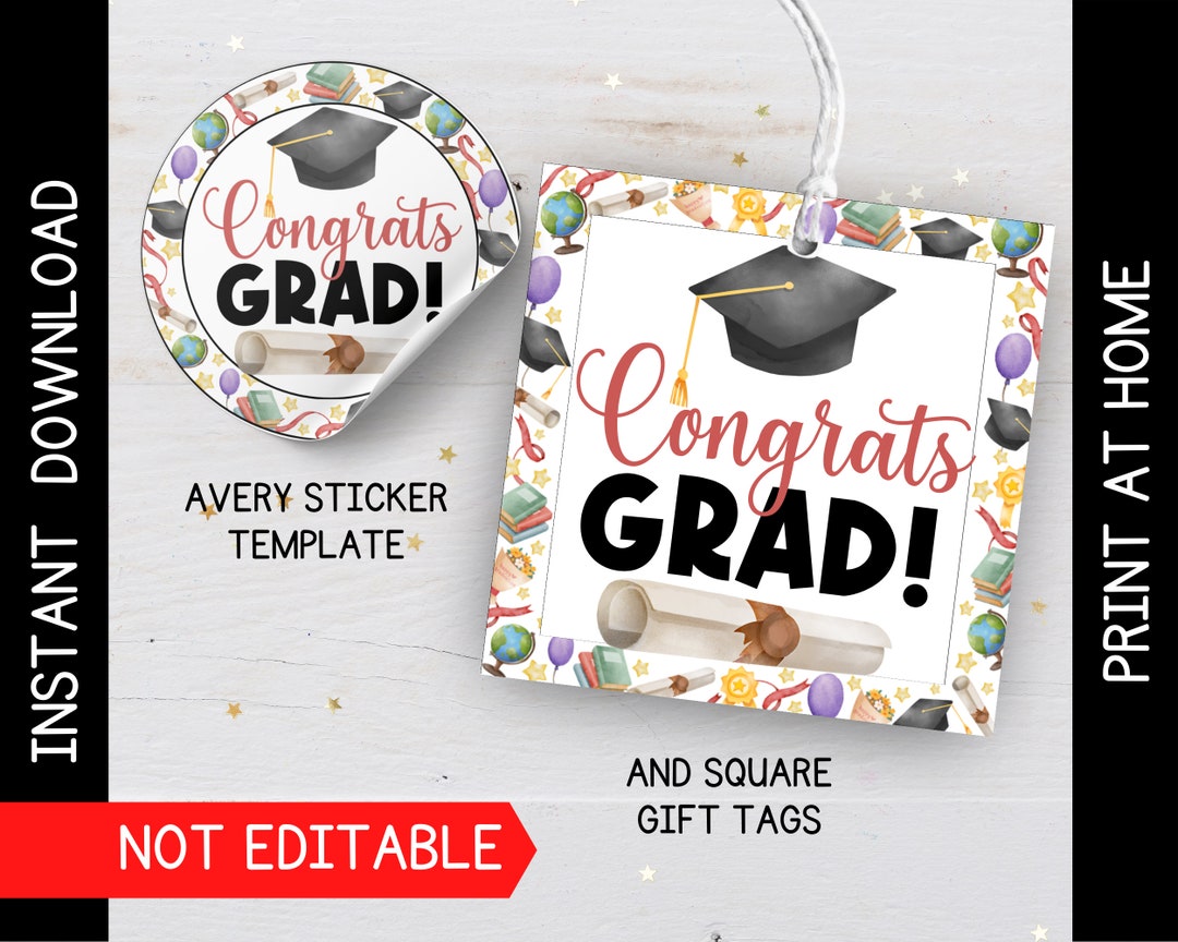 Printable Congrats Grad Graduation Gift Tag Sticker, Congrats Grad ...