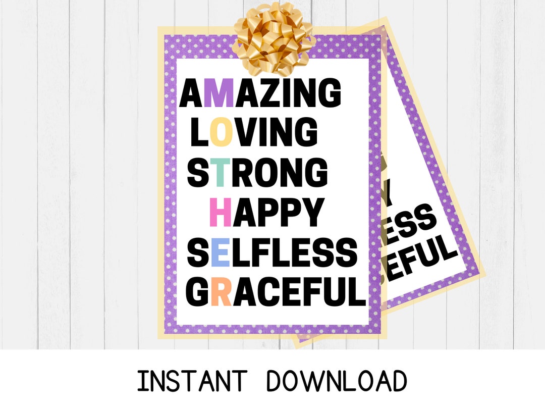 Printable Mother's Day Poem Gift Tags, Mother Acrostic Poem Tag, Gift ...