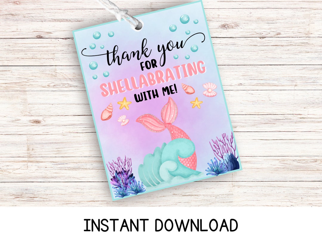 Printable Mermaid Thank You Tags, Mermaid Birthday Party Favor Tags ...