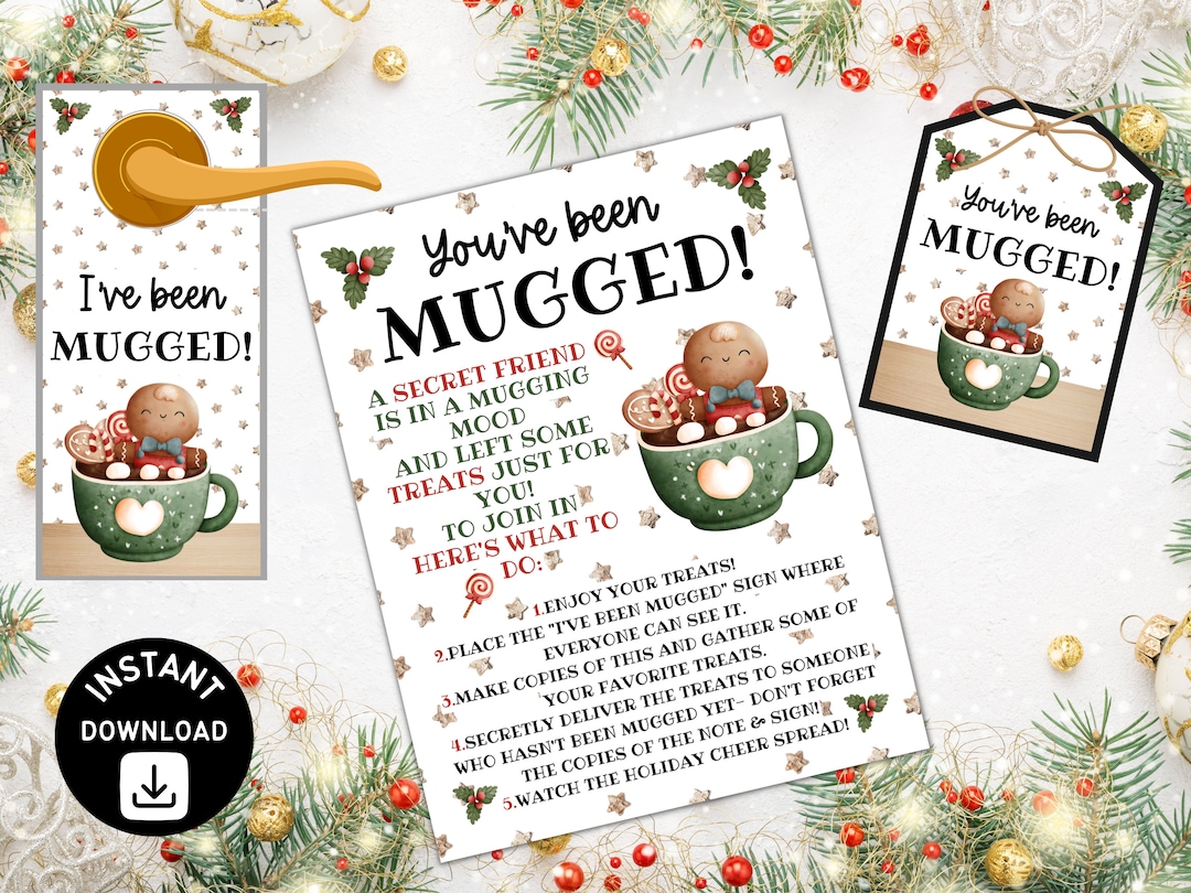 You've Been Mugged Christmas Kit: Printable Gift Tags (instant Download ...