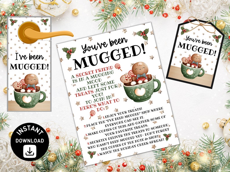 You've Been Mugged Christmas Kit: Printable Gift Tags (instant Download ...