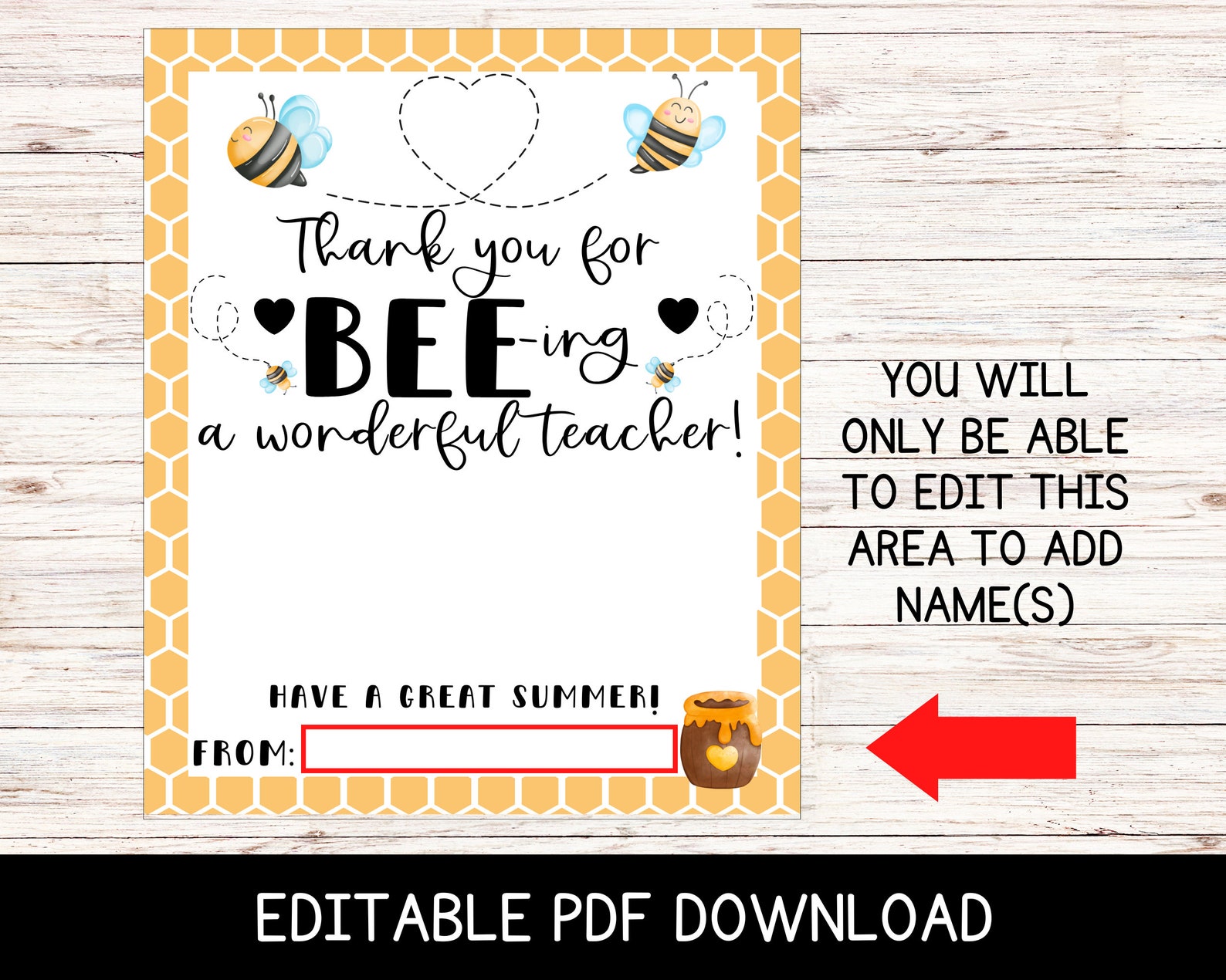 Printable Bee Teacher Gift Card, End of Year, Lip Balm Tag (instant ...