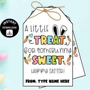 Printable Easter Bunny Treat Gift Tag Treat for Somebunny - Etsy