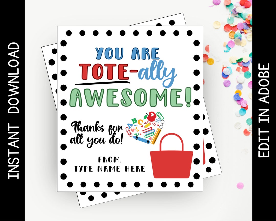 Teacher Appreciation Tote Gift Tag, Editable PDF (instant Download) - Etsy
