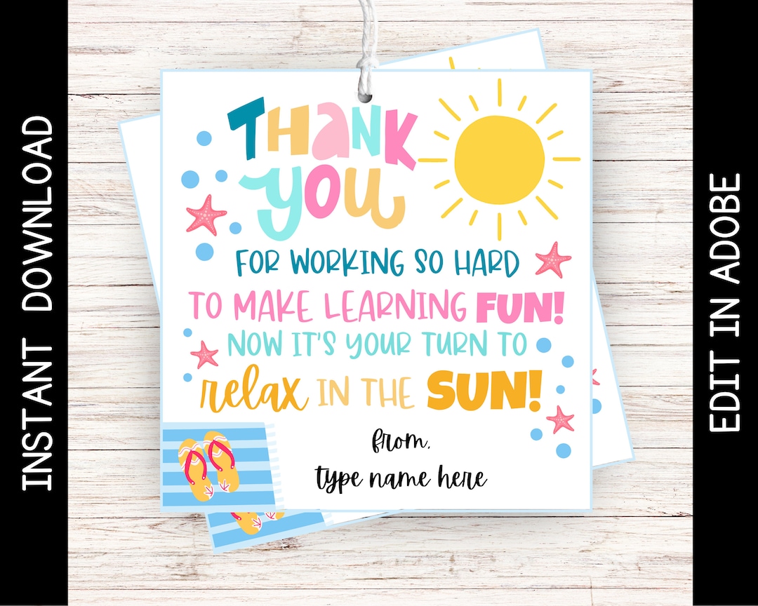 Printable Summer Gift Tag for Teacher, End of School Year Gift, Worked ...