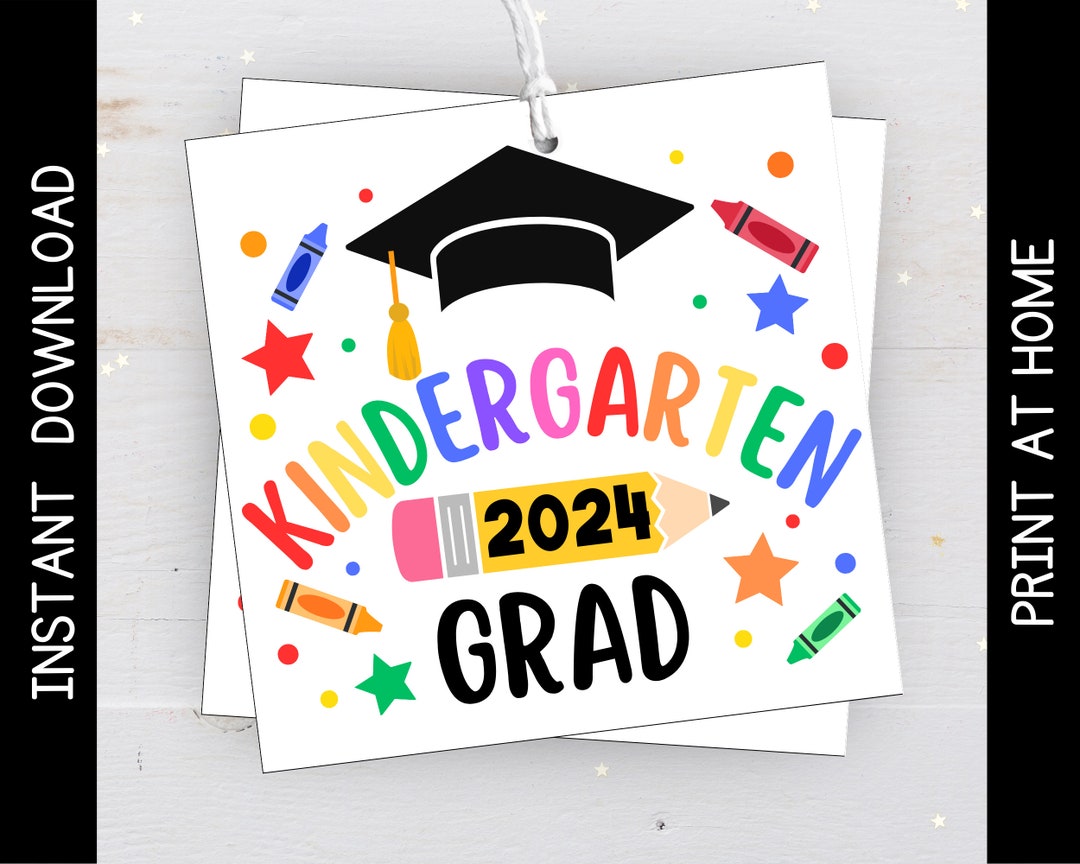Printable Kindergarten Graduation Square Gift Tags, Kinder Grad Favor ...