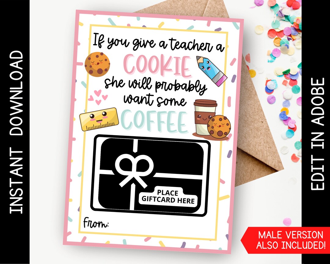 Teacher Appreciation Coffee Gift Card Holder: Cookie Theme (instant ...