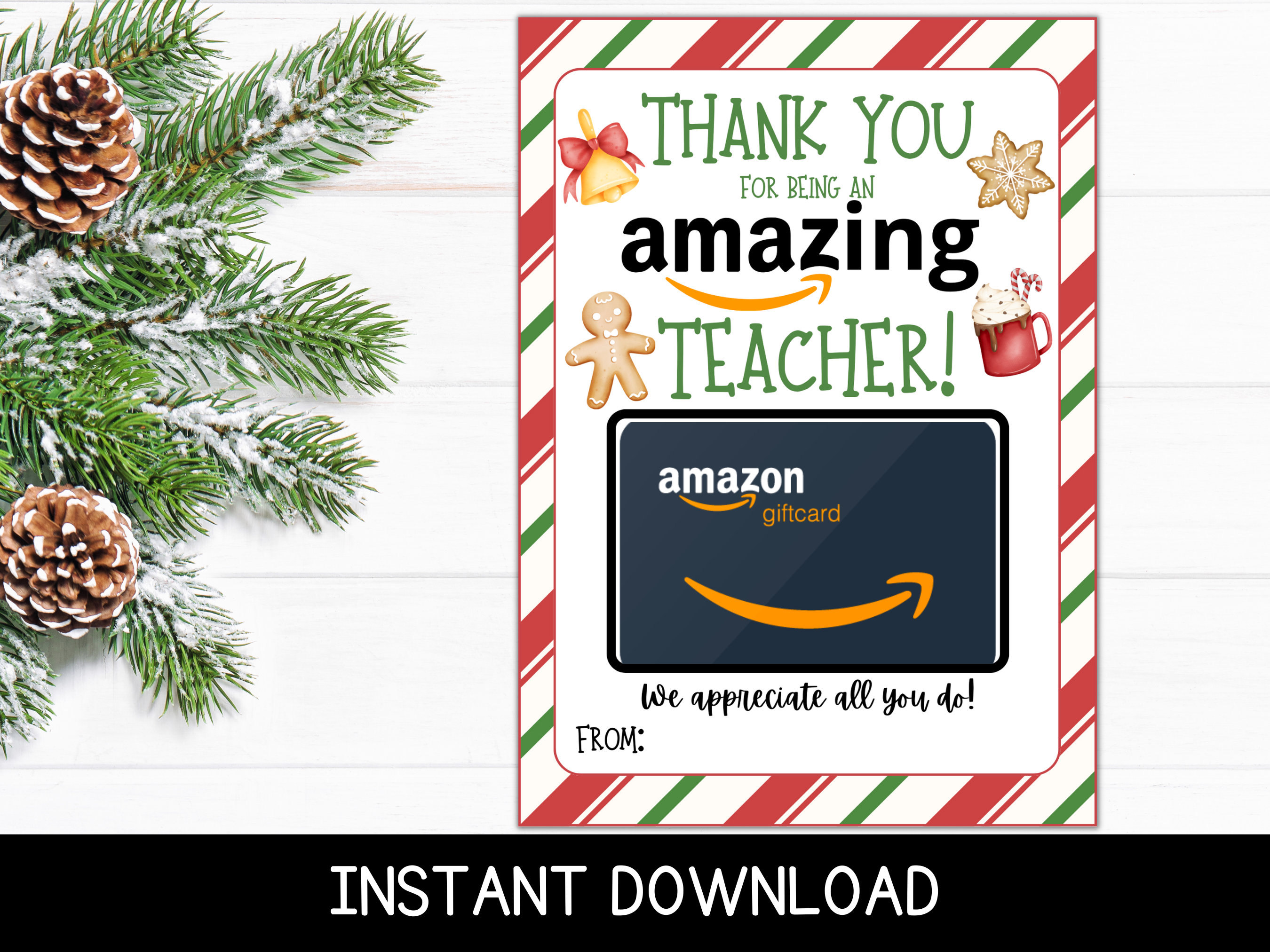 Printable Christmas Amazon Gift Card Holder for Teacher Thank - Etsy