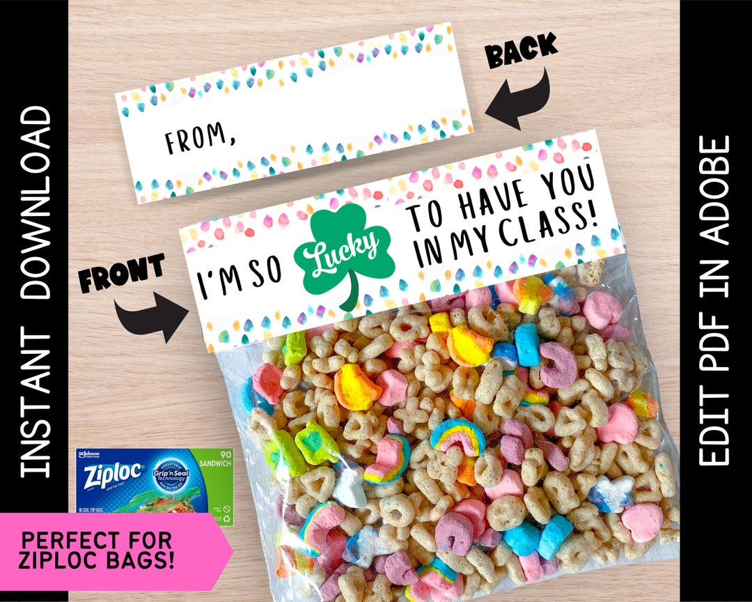 St. Patrick's Day Class Treat Bag Topper: Lucky Clover Design (instant ...