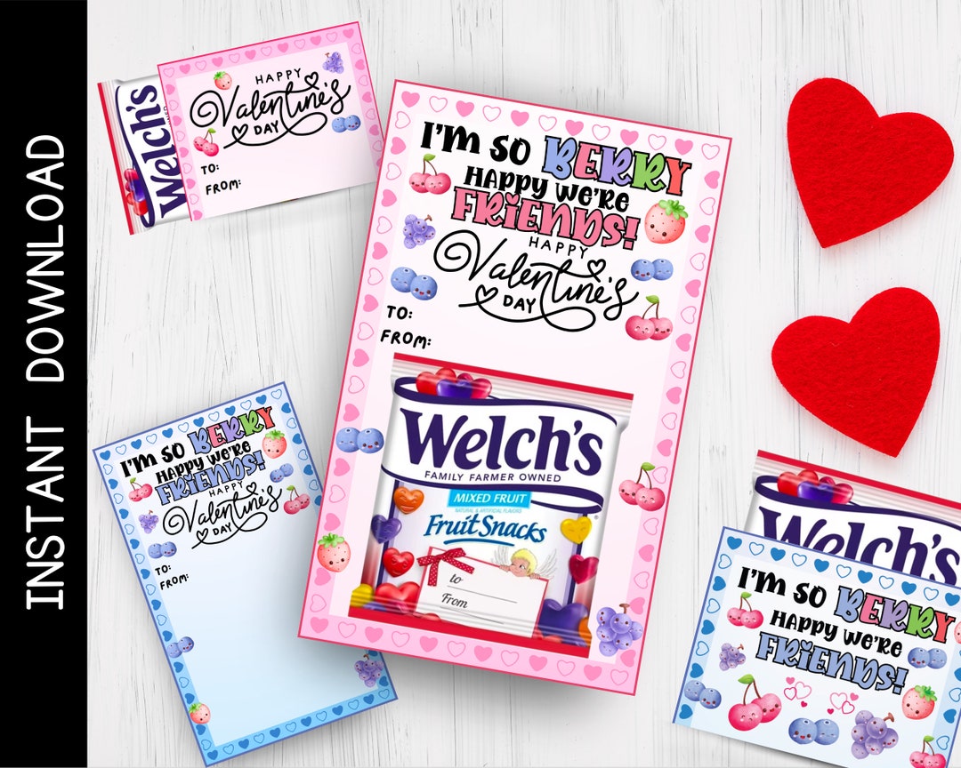 Printable Valentine's Day Fruit Snack Cards, Berry Happy We're Friends ...