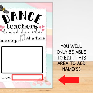 Printable Dance Teacher Gift Card Holder, End of the Dance Year, Dance ...