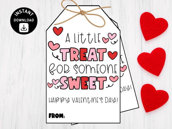 Printable Valentine Treat Bag Tags DIY School Valentine's Day Card For