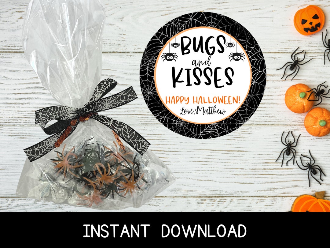 Printable Halloween Bugs and Kisses Tag, Halloween Gift Tag, Bugs and ...