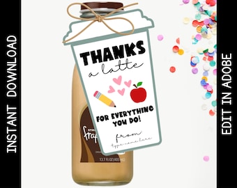 EDITABLE Teacher Appreciation Gift Tags Printable, Thank You Coffee ...