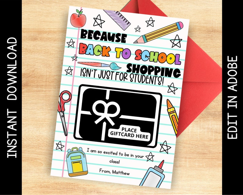 Printable Teacher Gift Card Holder, Back to School Gift (editable PDF ...