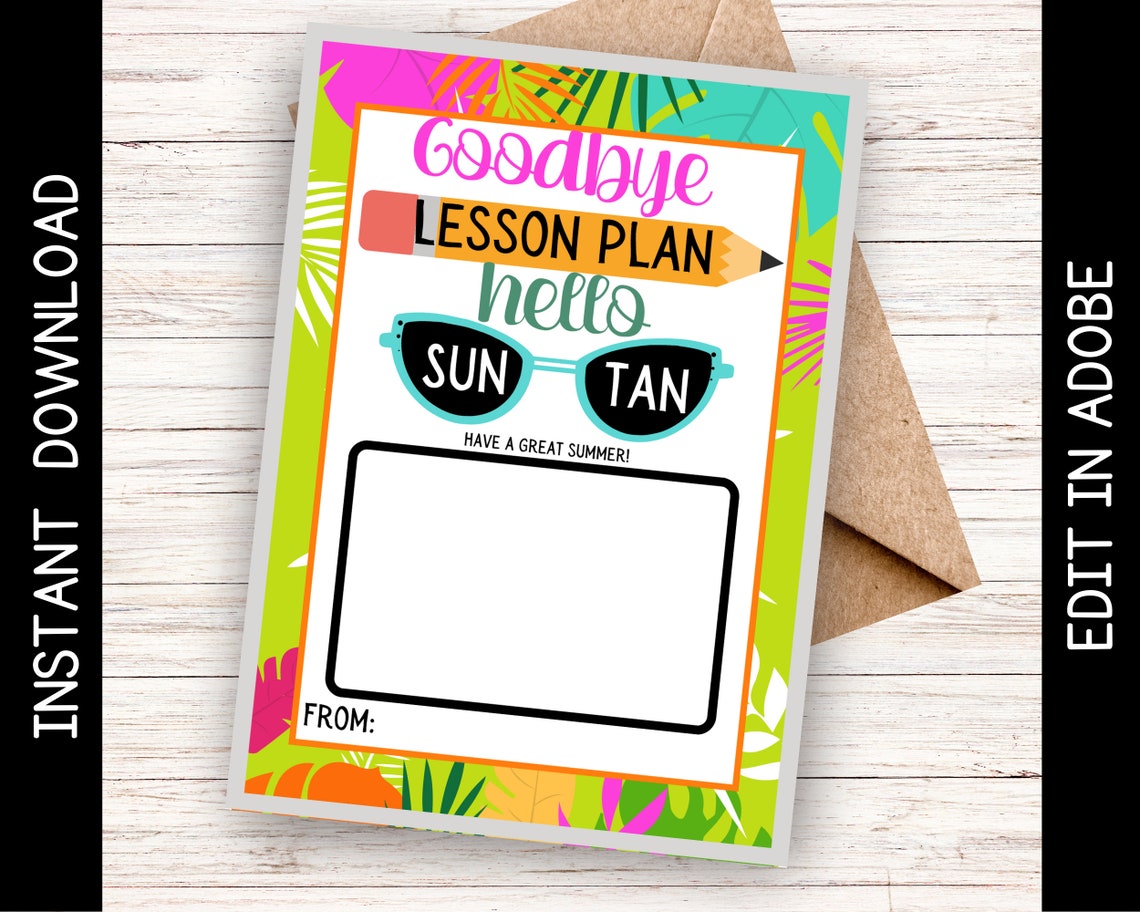 Summer Teacher Gift Card Holder, Printable Thank You Card (digital ...