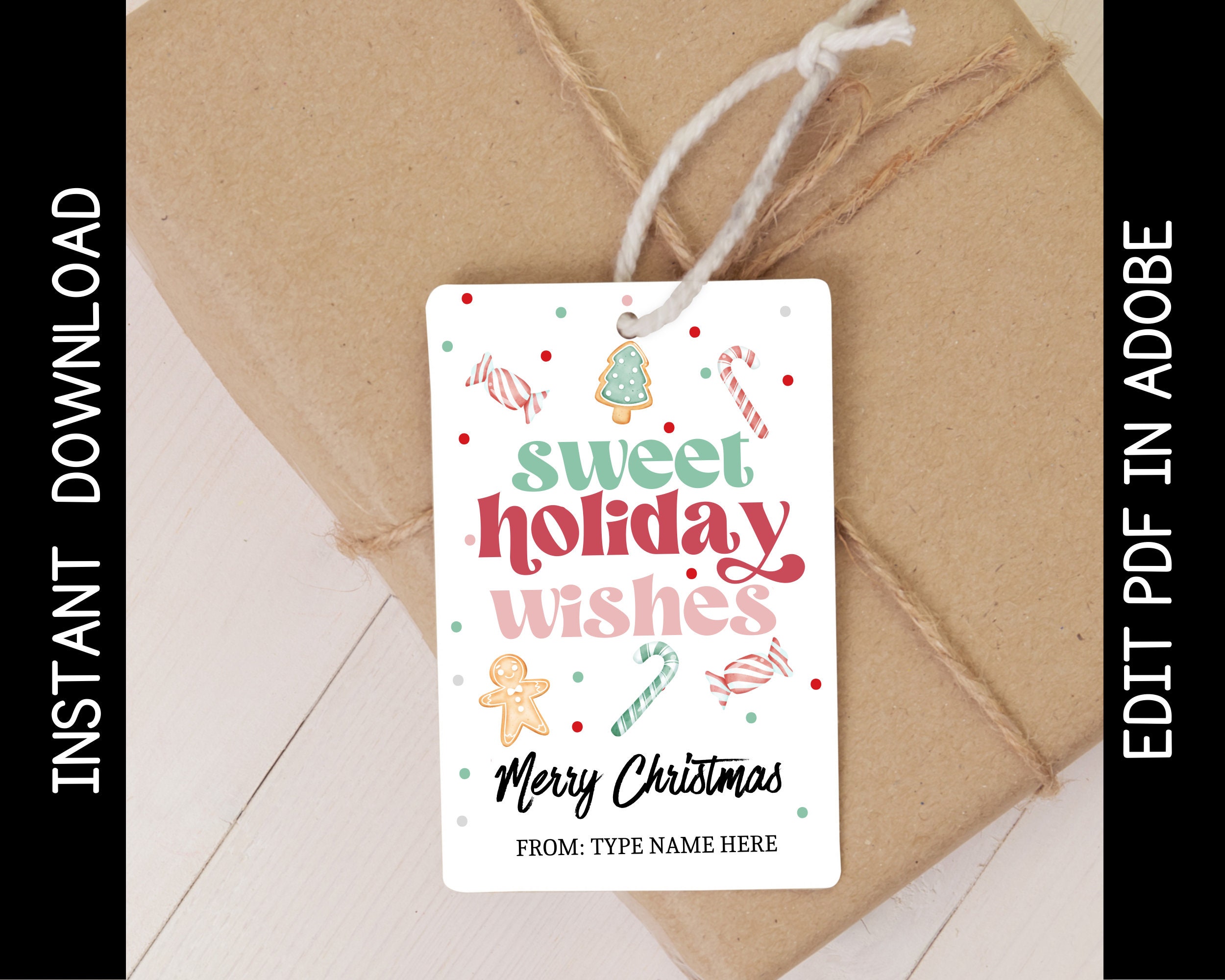 Printable Christmas Gift Tag, Editable Sweet Holiday Wishes (digital ...