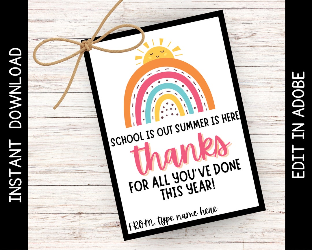 Printable Teacher Gift Tag, End of Year, Summer Theme (instant Download ...