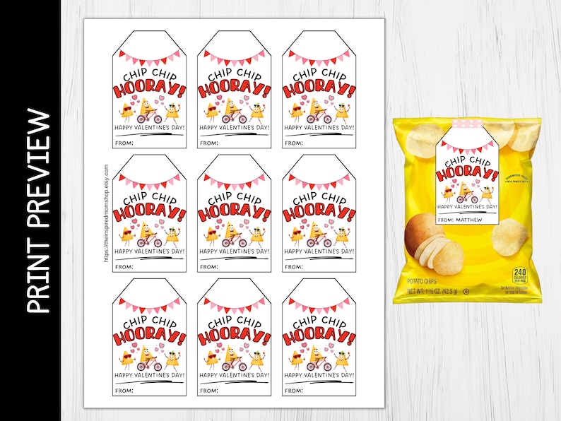 Printable Valentine's Day Chip Tag for Class Valentines - Etsy