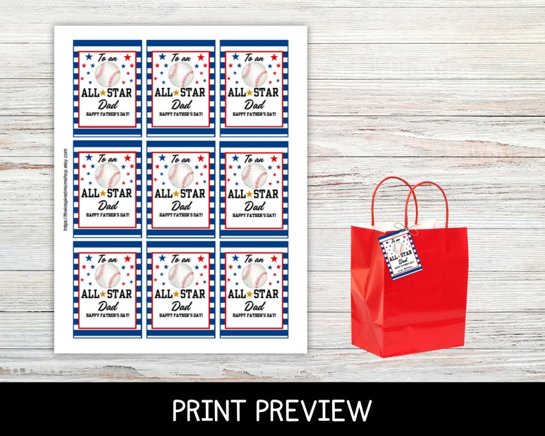 Printable Baseball Father's Day Gift Tags, All Star Dad (instant ...