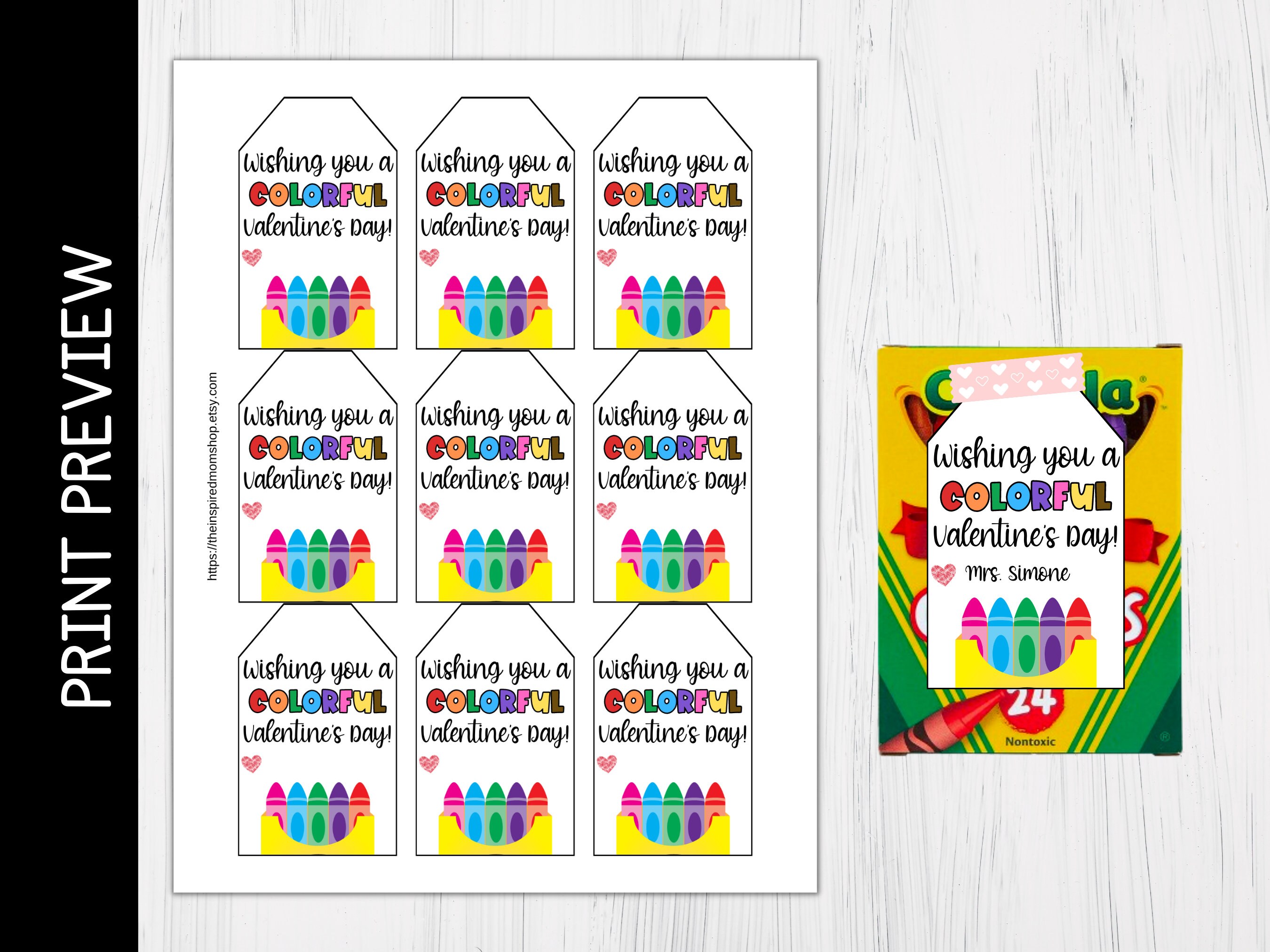 Printable Crayon Valentine's Day Tags: Colorful Classroom Gift (instant ...