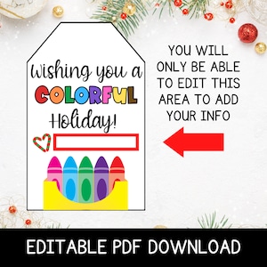 Printable Colorful Holiday Crayon Gift Tag, Holiday Gift for Classmates ...