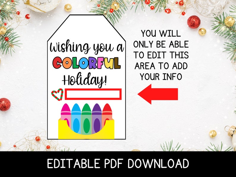 Printable Colorful Holiday Crayon Gift Tag Holiday Gift for - Etsy