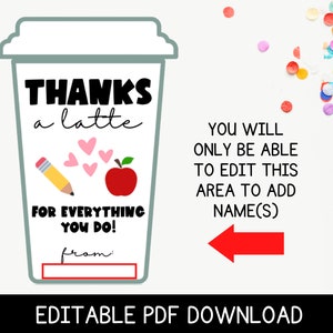 Printable Teacher Appreciation Latte Gift Tag (instant Download) - Etsy